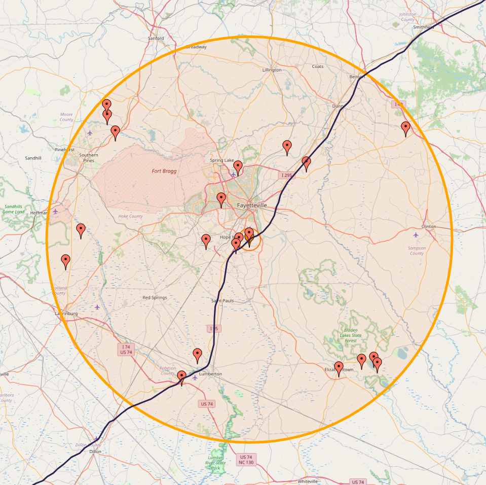 What is the search radius on the Trip Planner map? – Adventure Genie